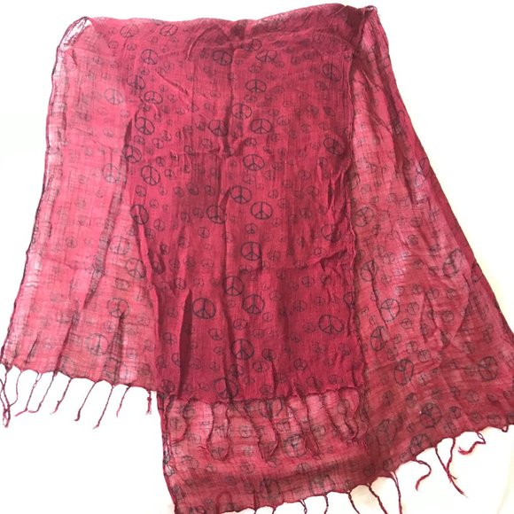 Accessories | 3x25 Large Peace Sign Scarf In Burgundy 22w X 63l | Poshmark
